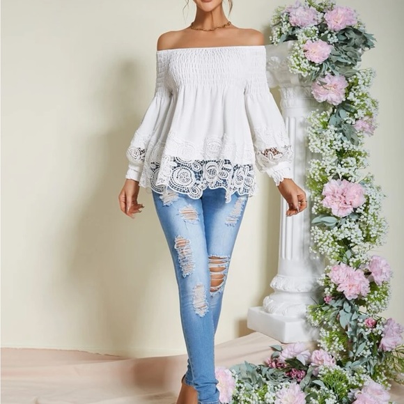 Tops | Boho Off Shoulder Lace Blouse | Poshmark